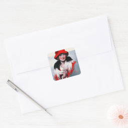 Woman in Red Hat Square Sticker | Zazzle