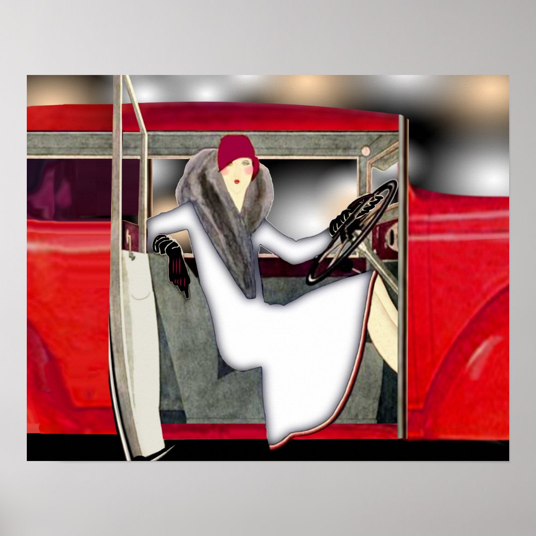 Woman in Red Sports Car Poster | Zazzle
