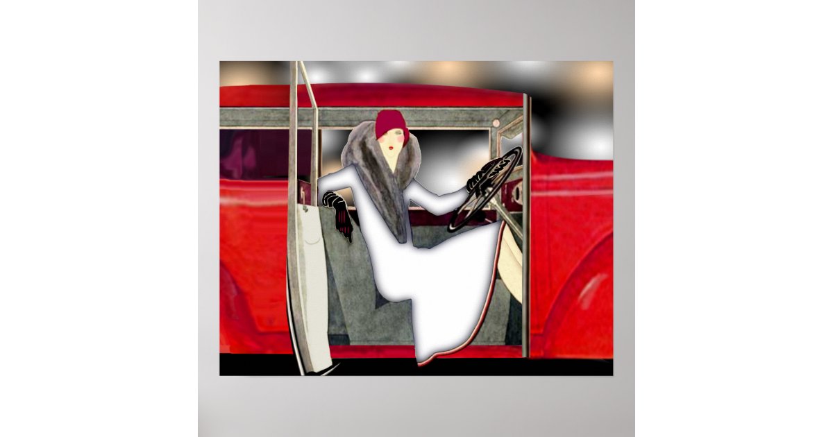 Woman in Red Sports Car Poster | Zazzle
