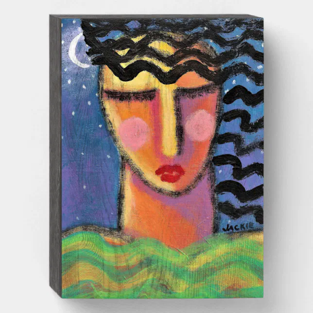 Woman in the Moonlight Abstract Painting Wooden Box Sign | Zazzle