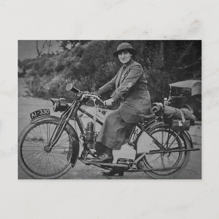 Woman on a Motorcycle Early 1900s Vintage Postcard | Zazzle