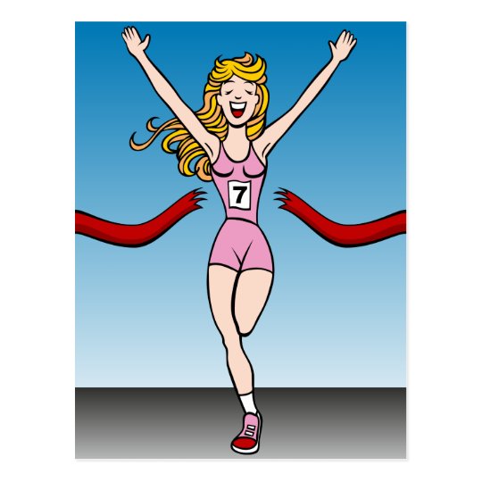 Woman Runner Winning Race Cartoon Postcard | Zazzle.com