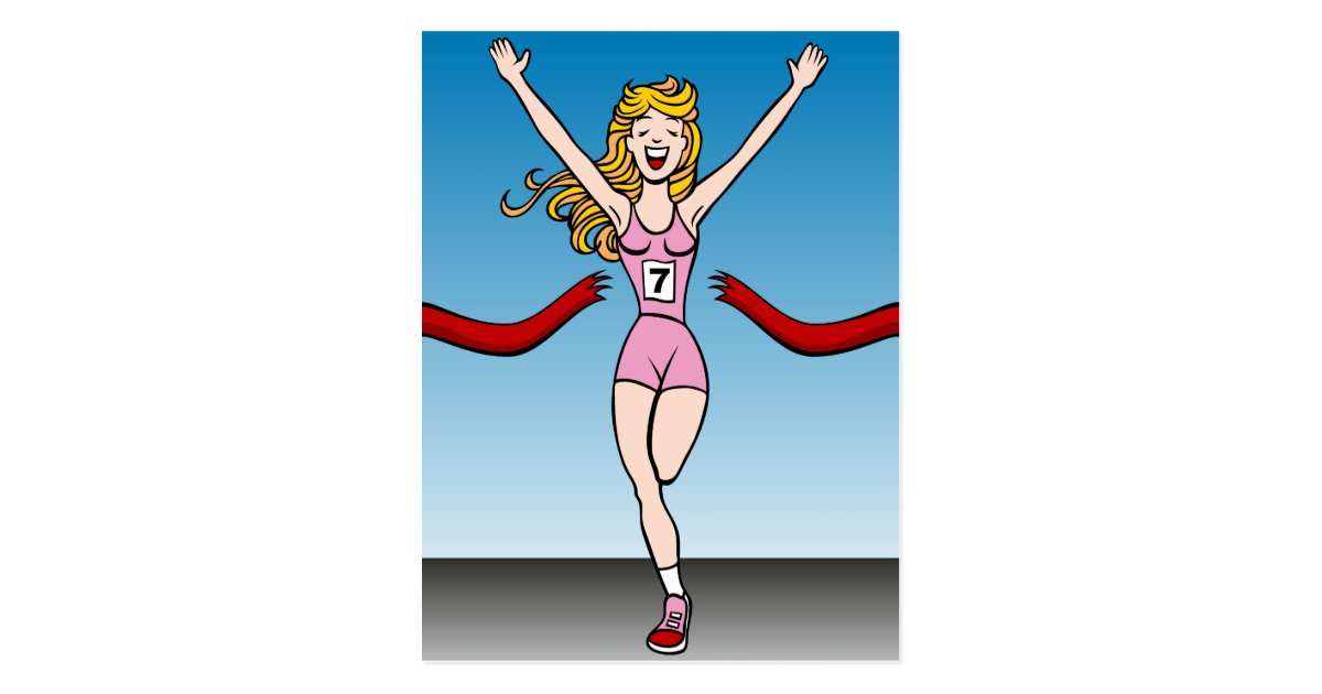 Woman Runner Winning Race Cartoon Postcard | Zazzle.com