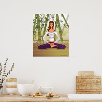Woman sitting in lotus position, meditating poster | Zazzle