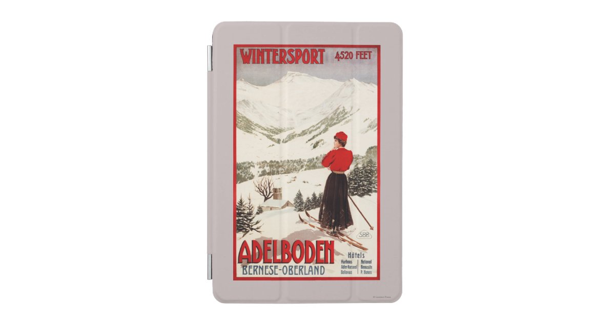 Woman Skier Overlooking Adelboden Poster iPad Mini Cover | Zazzle