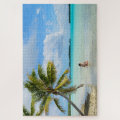 Woman under a palm tree in the Pacific Jigsaw Puzzle | Zazzle