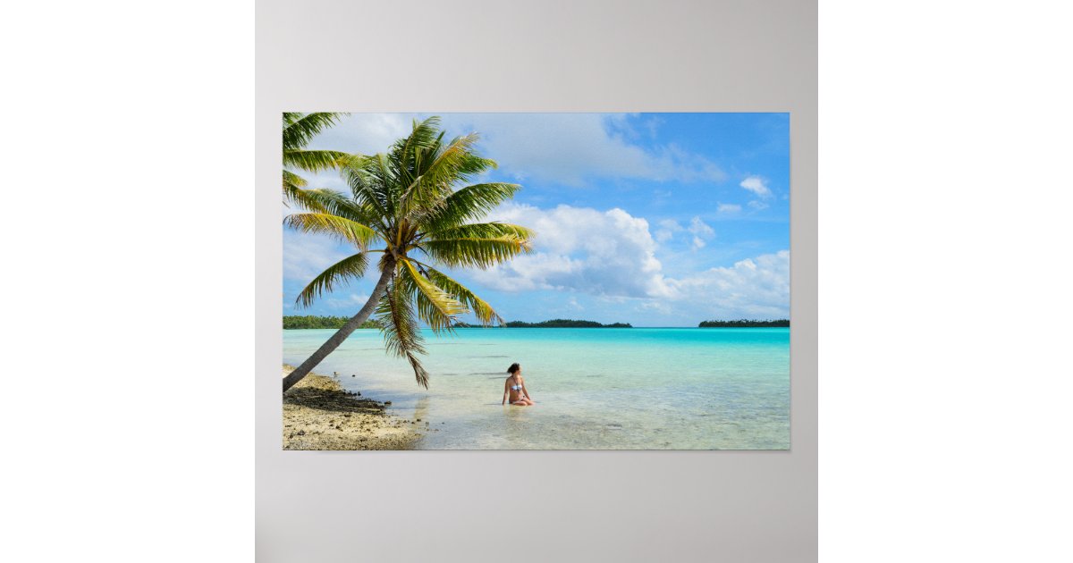 Woman under a palm tree in the Pacific poster | Zazzle