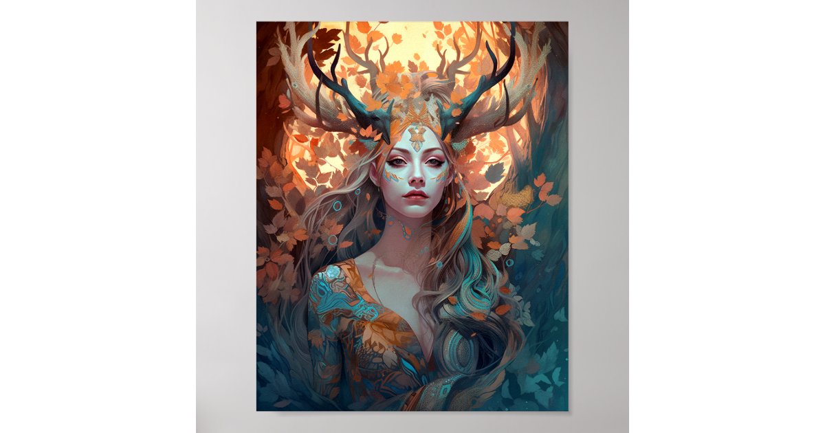Woman With Antlers Fantasy Art Poster | Zazzle