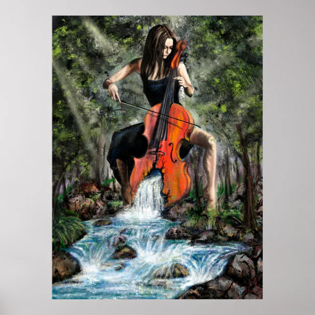 Woman with Cello In Nature Poster - Painting | Zazzle