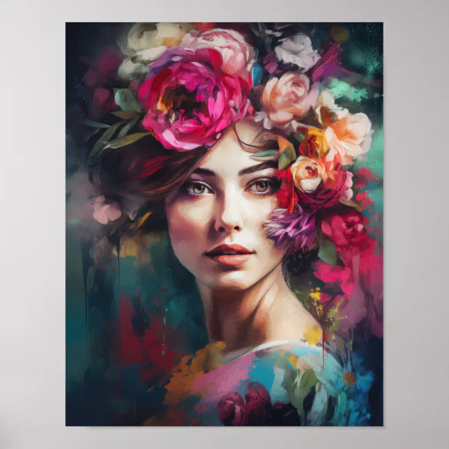 Woman With Flower Head Art Print Poster | Zazzle