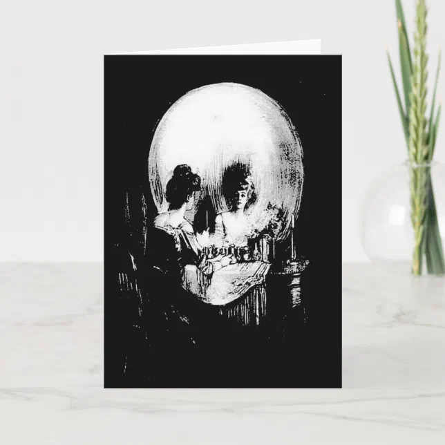 Woman with Halloween Skull Reflection In Mirror Card | Zazzle