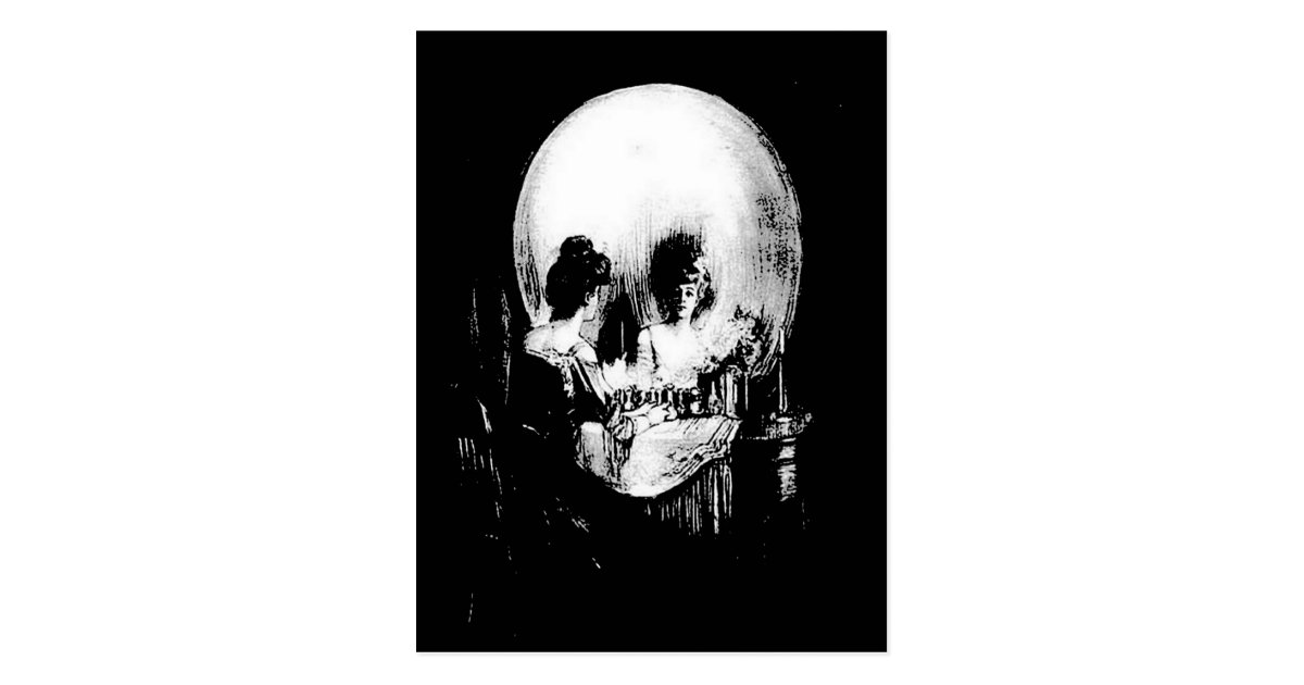 Woman with Halloween Skull Reflection In Mirror Postcard | Zazzle.com