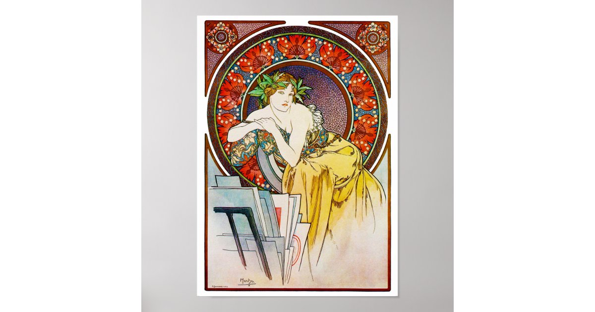 Woman with Poppy, Mucha Poster | Zazzle