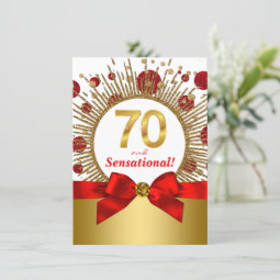 Womans 70th Birthday Party Red and Gold Invitation | Zazzle