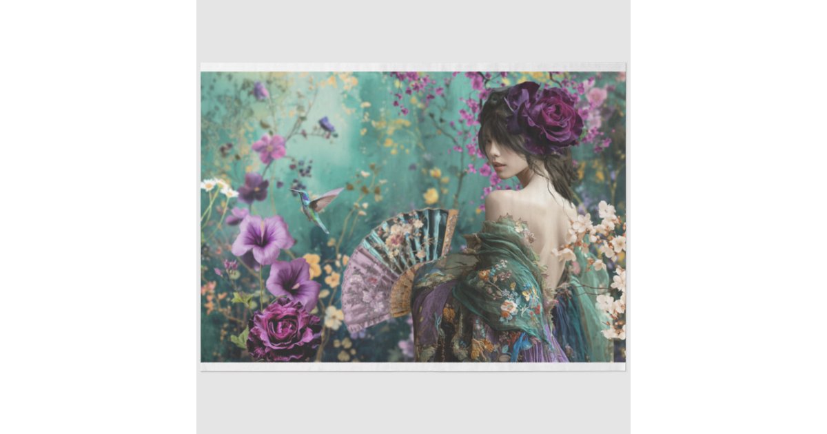 Woman's Back, Bird & Floral Fantasy Portrait Art Tissue Paper | Zazzle