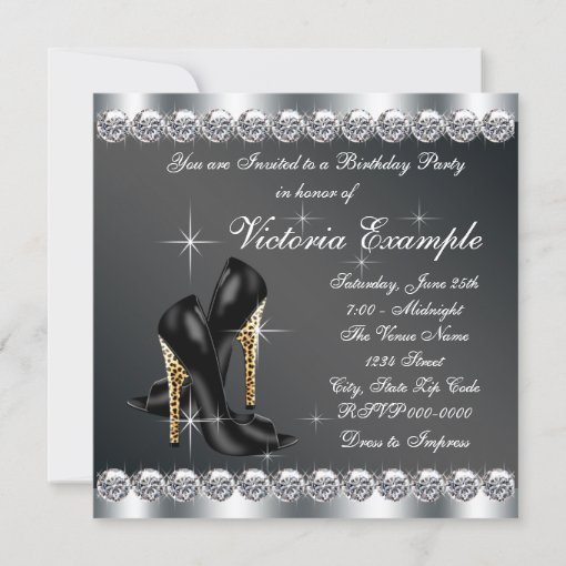 Womans Chic Black Birthday Party Invitation | Zazzle