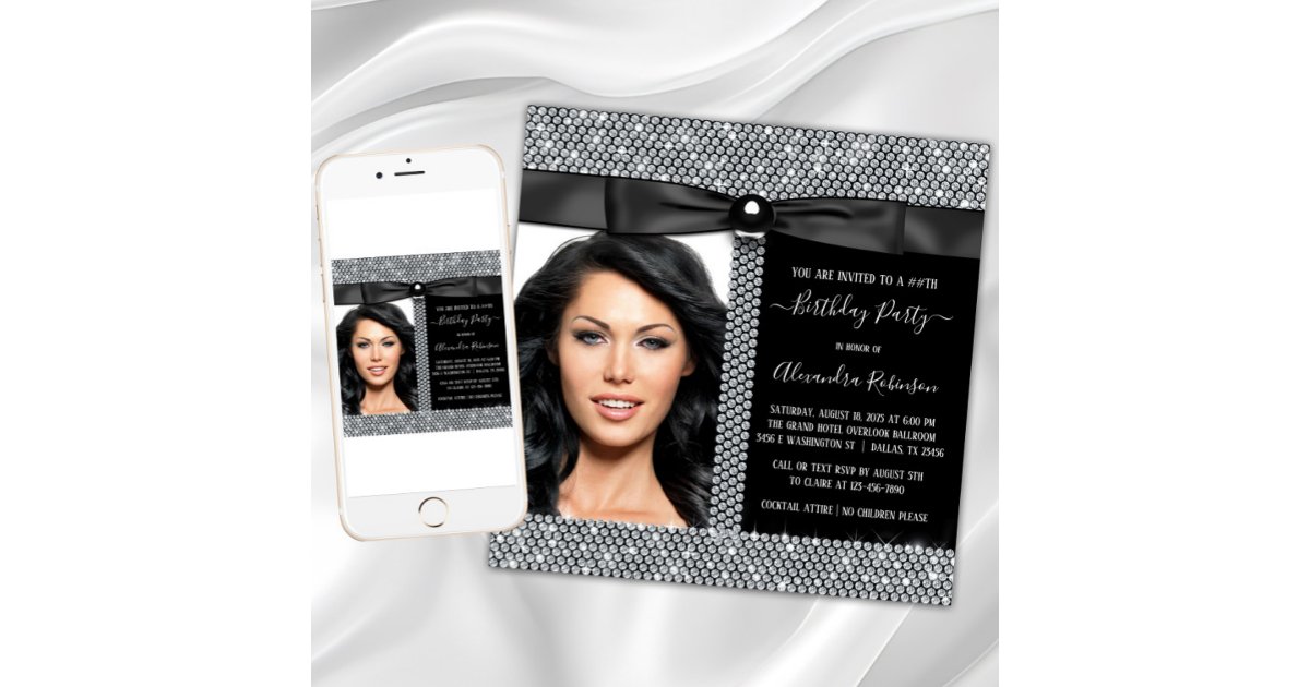 Womans Diamond Glam Photo Birthday Party Invitation | Zazzle