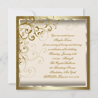Womans Elegant Ivory Gold Birthday Invitation | Zazzle