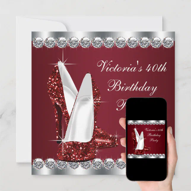 Womans Elegant Ruby Red Birthday Party Invitation | Zazzle