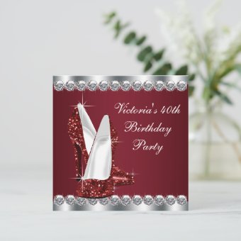 Womans Elegant Ruby Red Birthday Party Invitation | Zazzle