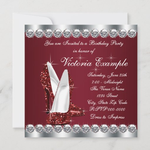 Womans Elegant Ruby Red Birthday Party Invitation | Zazzle