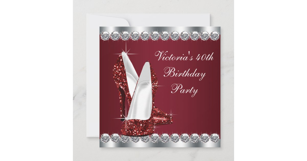 Womans Elegant Ruby Red Birthday Party Invitation | Zazzle