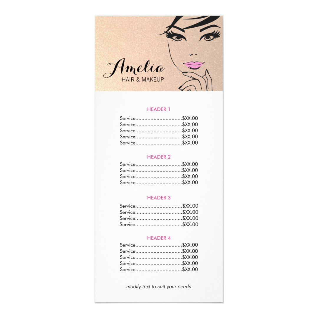 Woman's Face Salon & Spa Gold Price List Menu | Zazzle