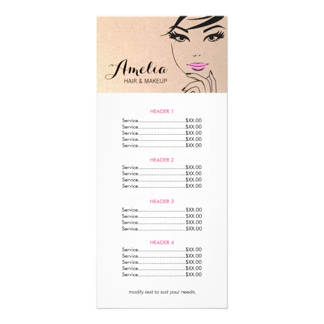 Woman's Face Salon & Spa Gold Price List Menu | Zazzle
