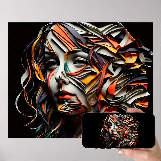 Woman's Face with Colored Paper Ribbons Portrait Poster | Zazzle