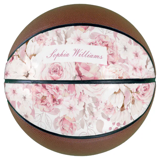 Womans Girls Gift Present Blush Pink Pretty Floral Basketball | Zazzle