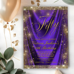 Womans Glam Purple Gold 50th Birthday Invitation | Zazzle