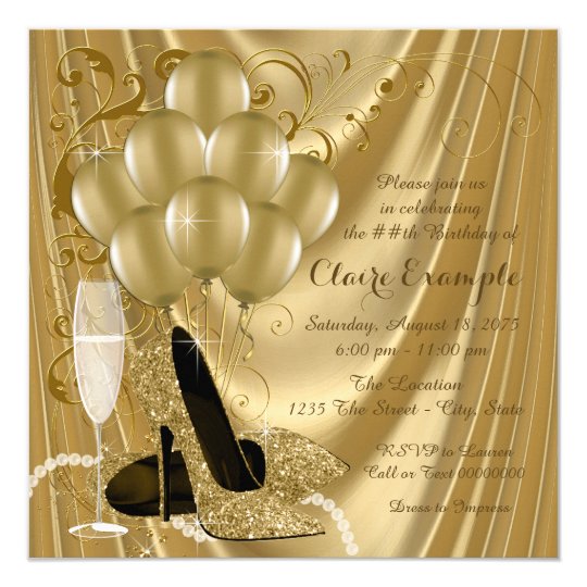 Womans Gold Birthday Party Satin Glamour Invitation | Zazzle.com