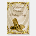 Womans Gold Shoe Birthday Party Welcome Sign | Zazzle
