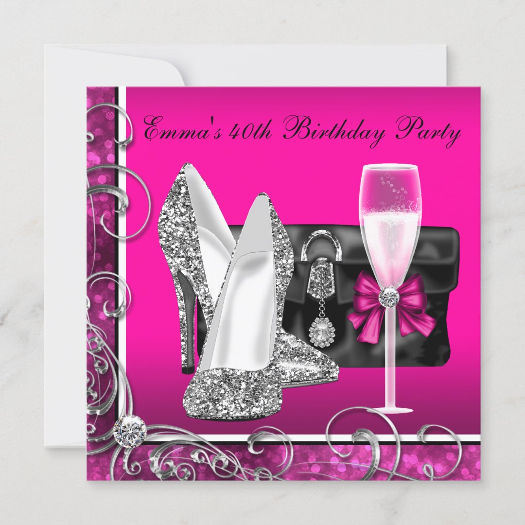 Womans Hot Pink Birthday Party Invitation | Zazzle