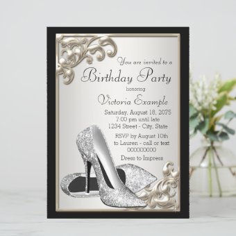 Womans Ivory and Black Birthday Party Invitation | Zazzle