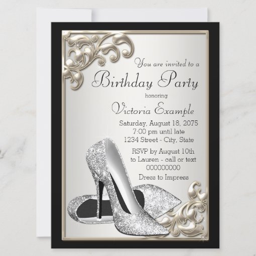 Womans Ivory and Black Birthday Party Invitation | Zazzle