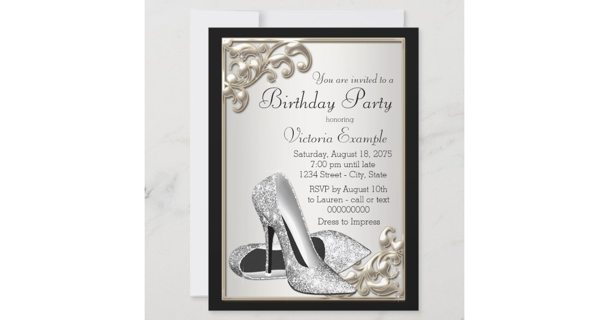 Womans Ivory and Black Birthday Party Invitation | Zazzle