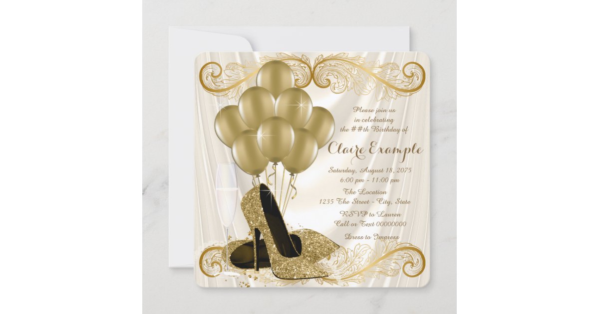 Womans Ivory and Gold Birthday Party Glamour Satin Invitation | Zazzle