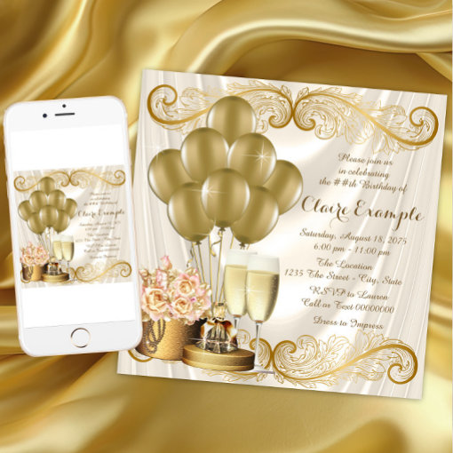 Womans Ivory and Gold Birthday Party Invitation | Zazzle