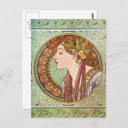 Woman's Profile, Alphonse Mucha Postcard | Zazzle