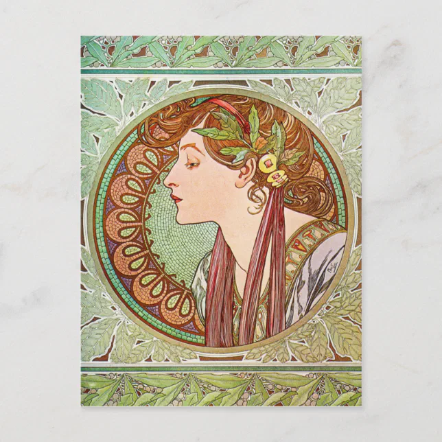 Woman's Profile, Alphonse Mucha Postcard | Zazzle