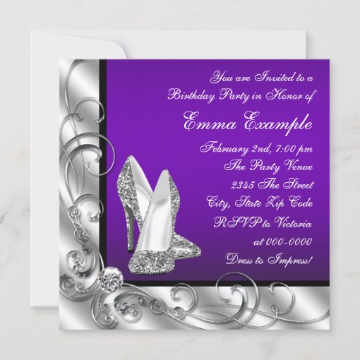Womans Purple Birthday Party Invitation | Zazzle