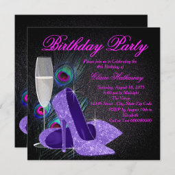 Womans Purple Peacock Birthday Party Invitation | Zazzle