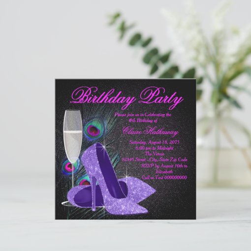 Womans Purple Peacock Birthday Party Invitation | Zazzle