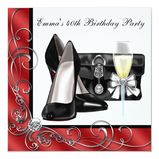 Womans Red 40th Birthday Party Invitations | Zazzle.com
