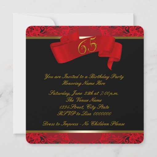 Womans Red Fabulous 65th Birthday Party Invitation | Zazzle