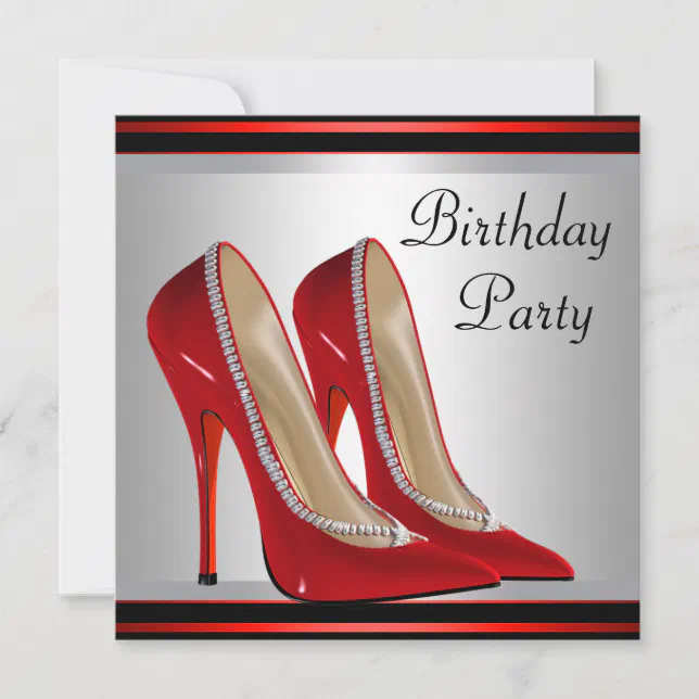 Womans Red High Heel Shoes Birthday Party Invitation | Zazzle