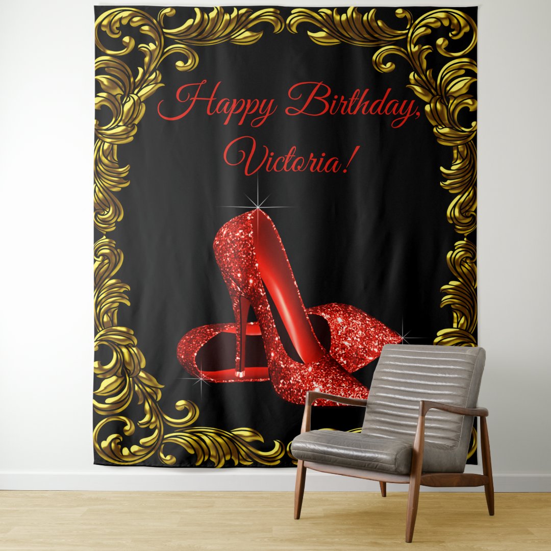 Womans Red Shoe Birthday Party L Backdrop | Zazzle