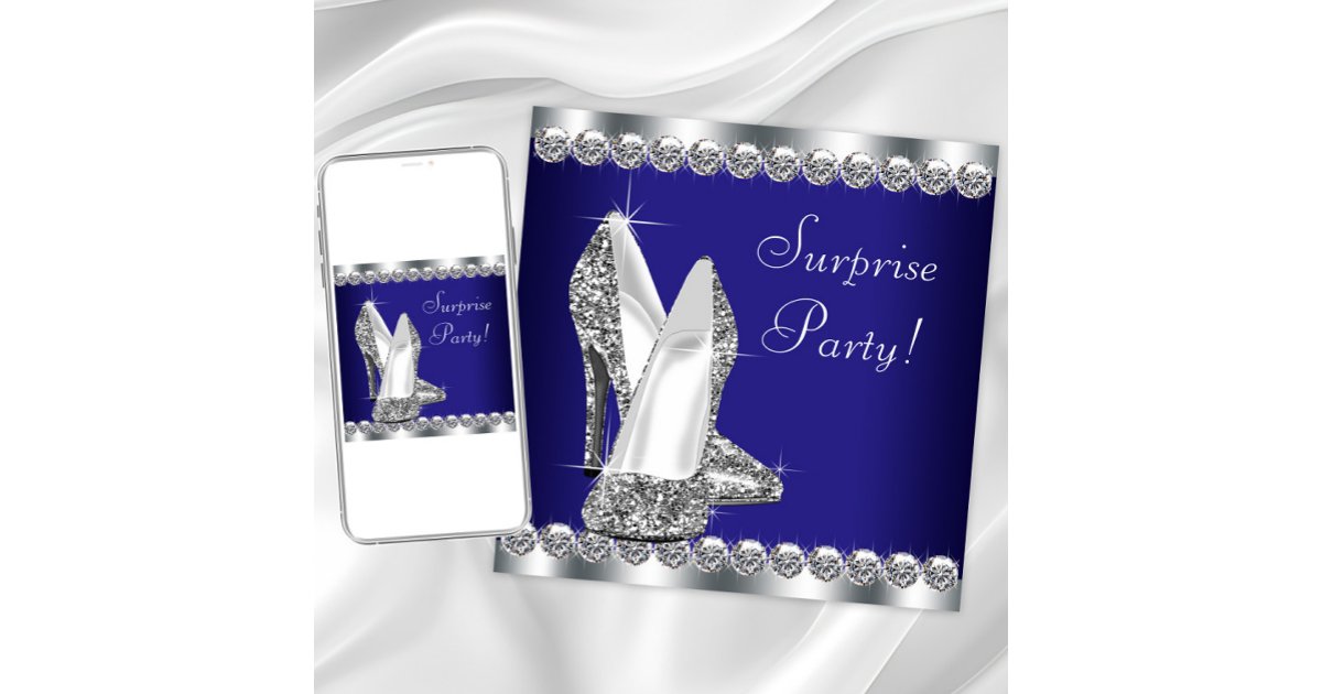 Womans Royal Blue Surprise Birthday Party Invitation | Zazzle