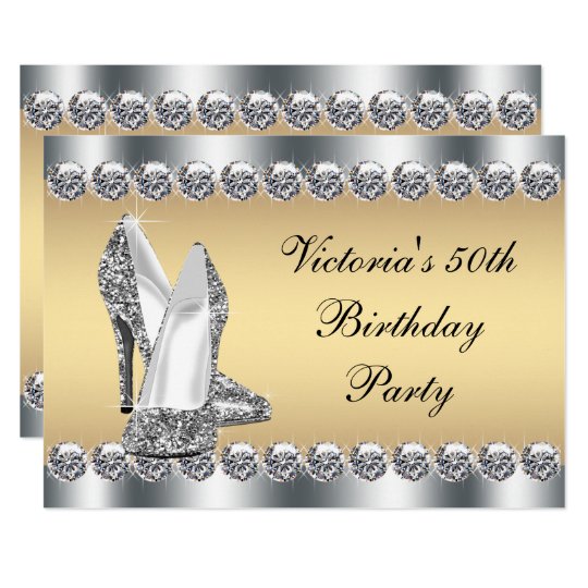 Womans Silver Gold Diamond Bling Birthday Party Invitation | Zazzle.com